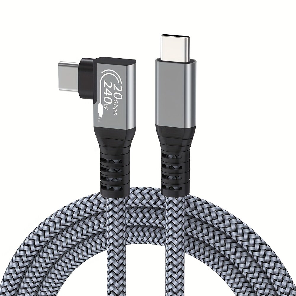 Кабель USB Type-C на USB Type-C, 2 м, серый, угловой 90°, 240 Вт, USB 4.0, 20 Гбит/с, поддержка видео 8K, для смартфонов, планшетов и ноутбуков