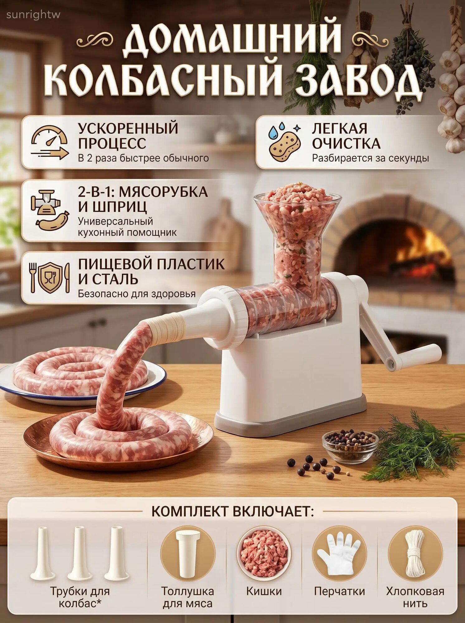 Шприц колбасный насадок 4 шт мешков 5 шт