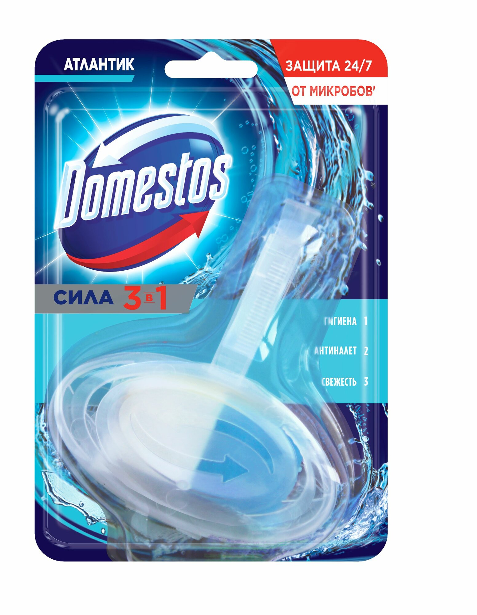 Domestos / Доместос Атлантик Блок для унитаза сменный Сила 3 в 1 40г