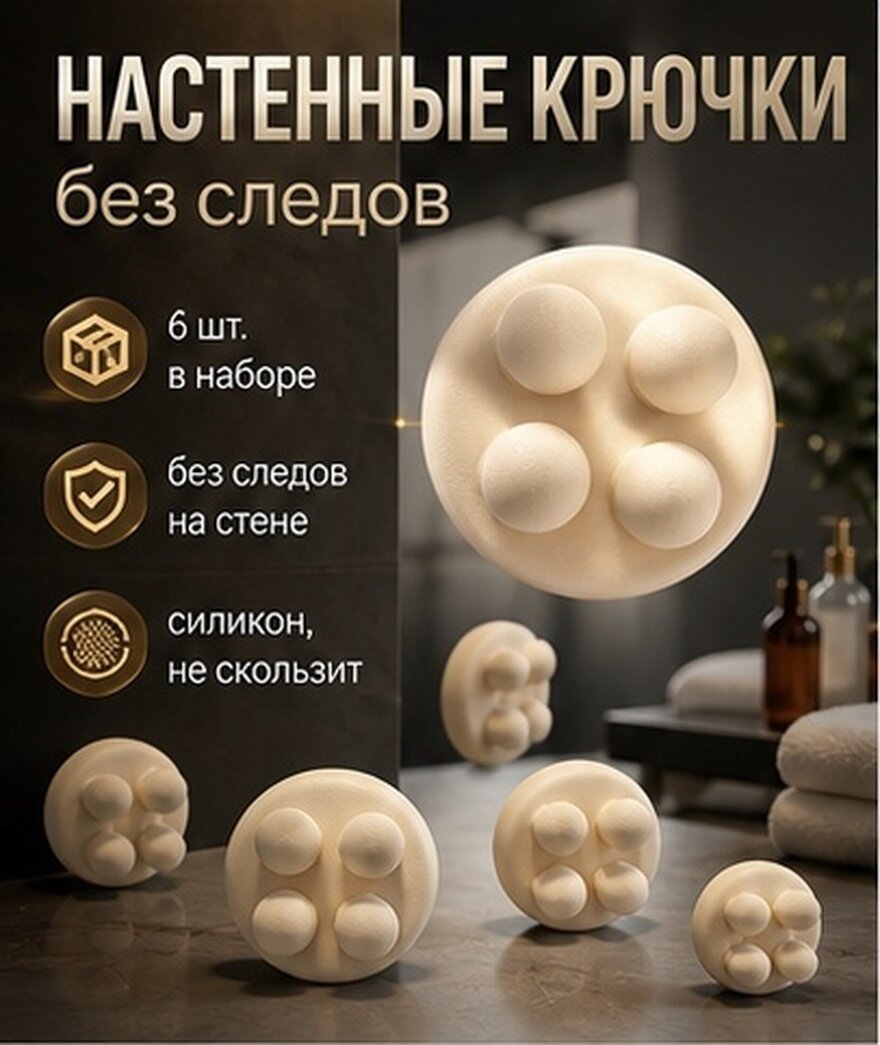 6 Штук Крючки Для Ванной Из Силикона Настенные Многофункциональные Без Дрели Для Щеток 3.5X3.5X3.3Cm
