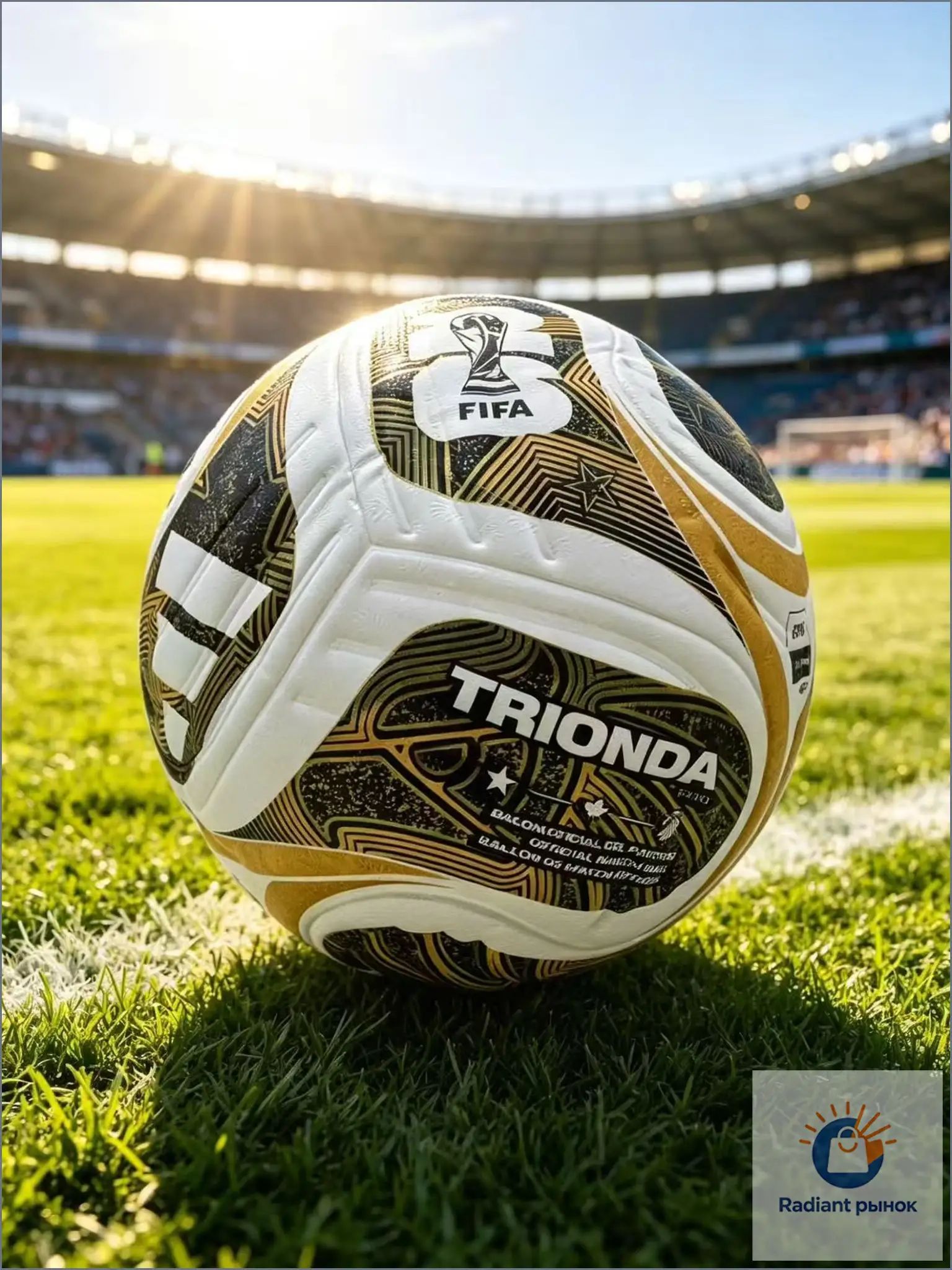 Мяч футбольный Adidas TRIONDA 5 размер белый с черным и золотым узором для тренировок