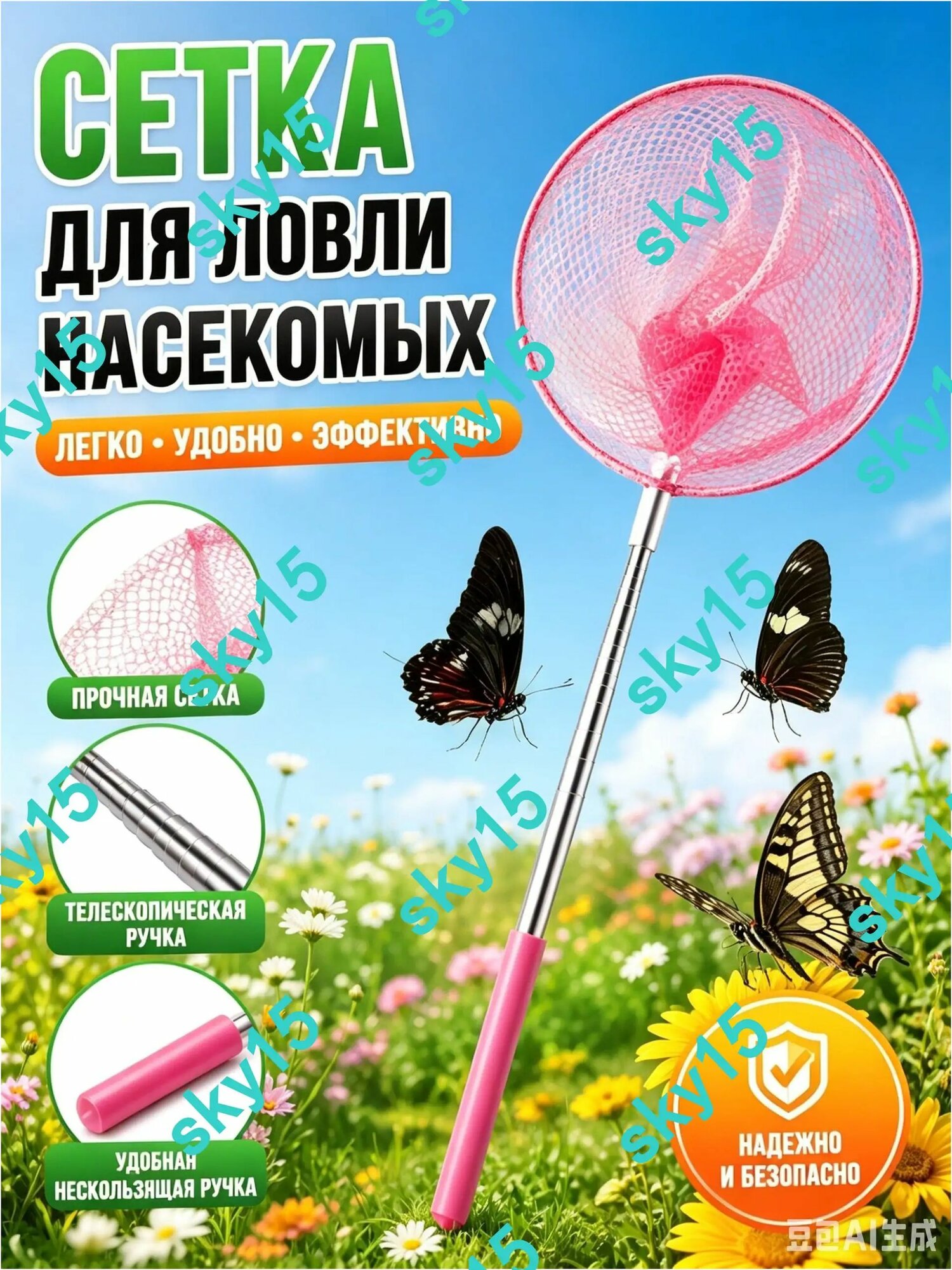 Телескопический сачок для ловли бабочек и насекомых красный Бифлекс FUN0569