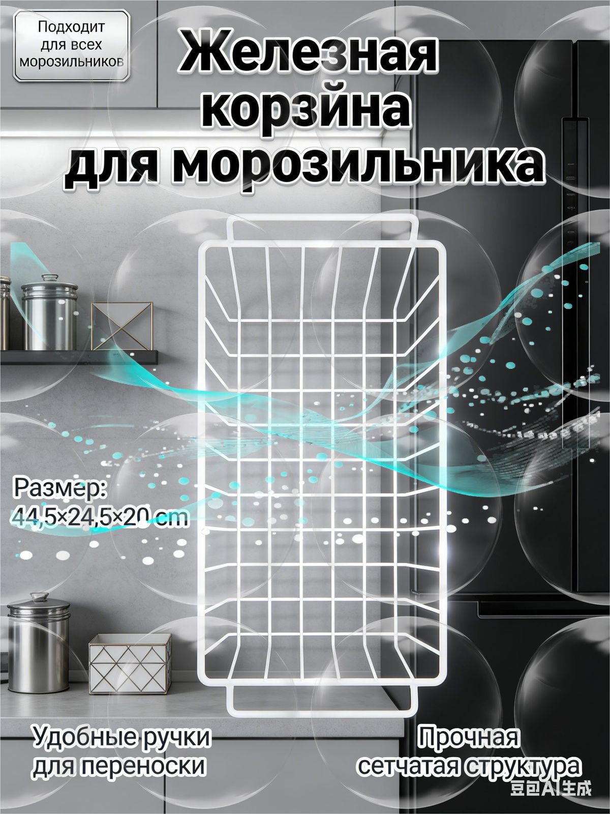 Металлическая корзина-сетка в морозильный ларь 44.5х24.5х20 см, универсальный ящик для заморозки