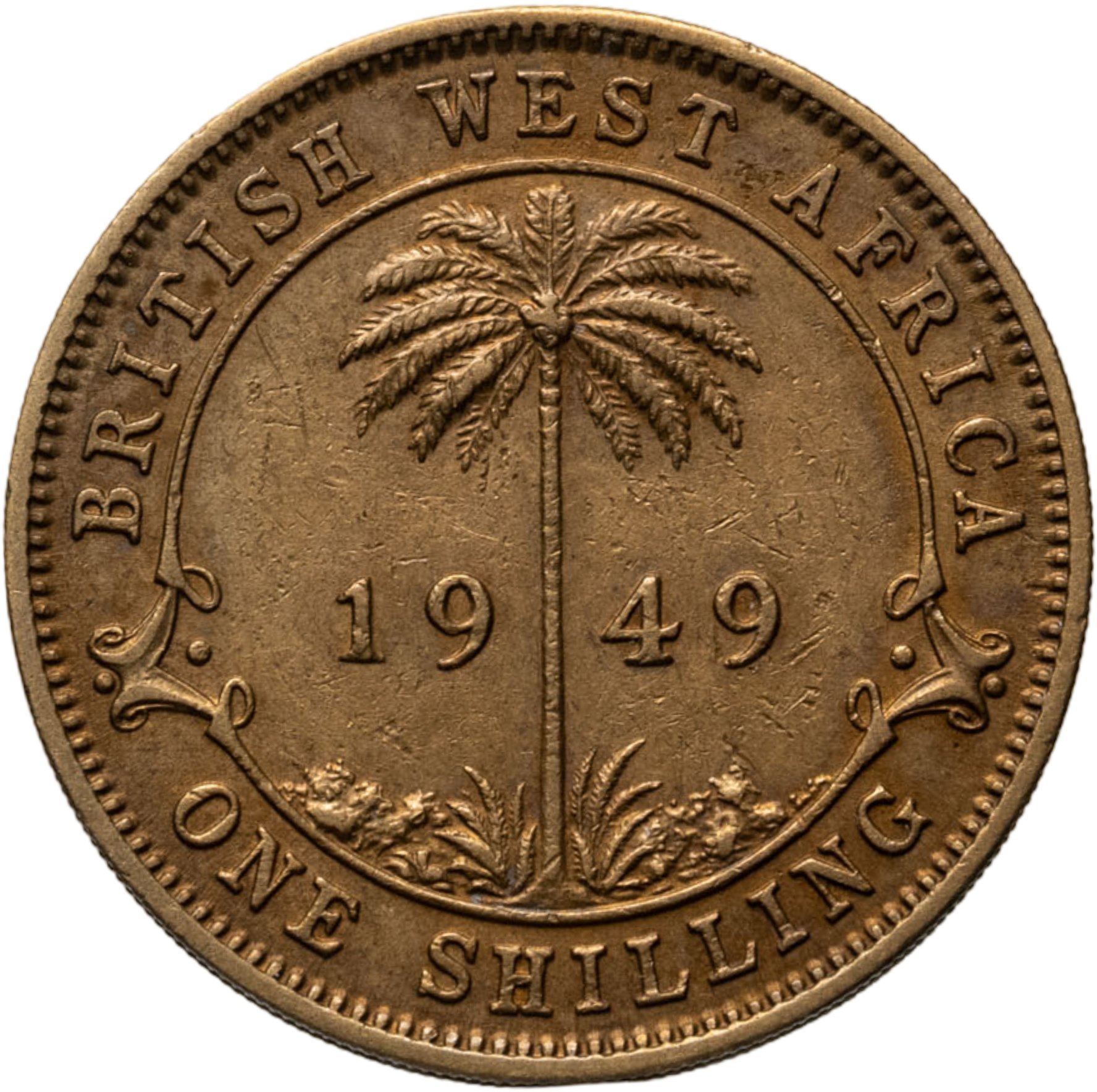 Британская Западная Африка 1 шиллинг shilling 1949, Латунь, в сохранности XF