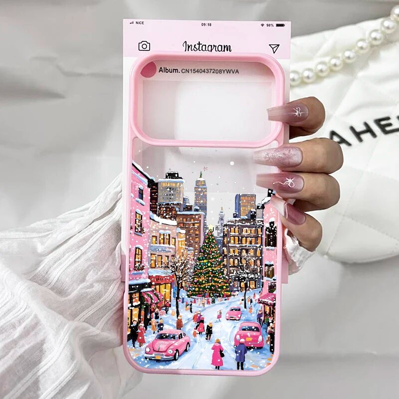 Милый новогодний зимний чехол для телефона со снежным пейзажем для iPhone 17 Air Айфон 16, style 1