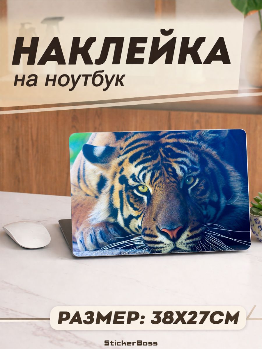 Наклейка на ноутбук Морда тигра 38х27 см