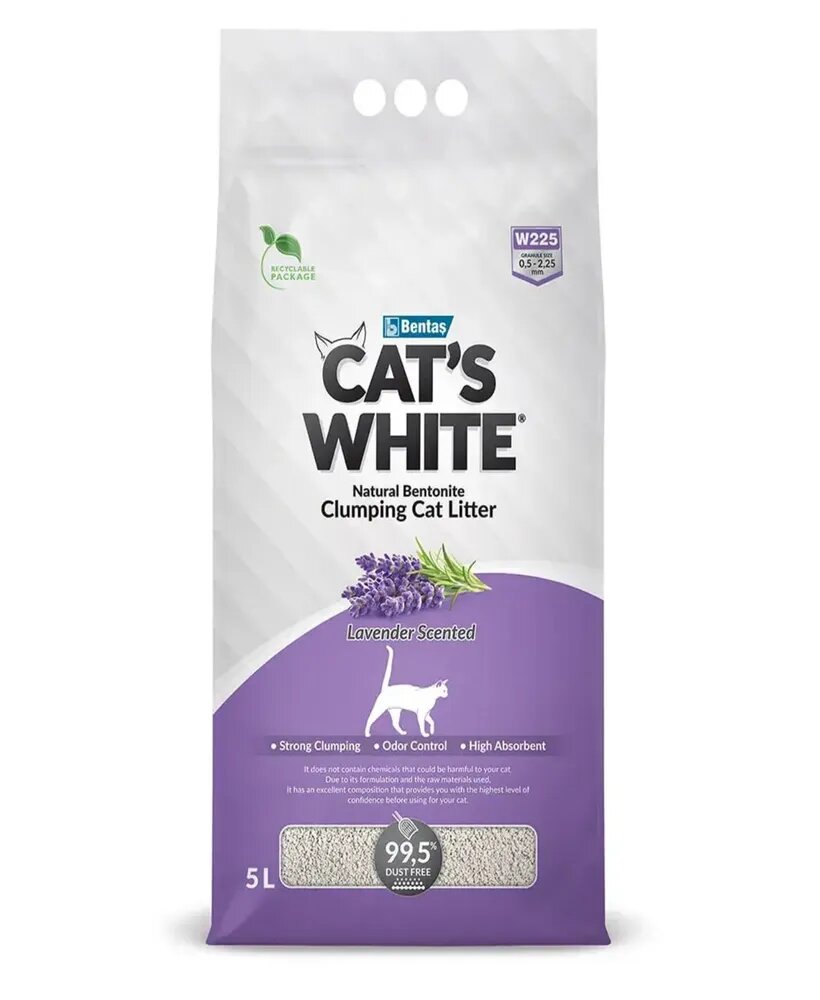 CAT'S WHITE Наполнитель Глиняный Комкующийся Лаванда 4300г.
