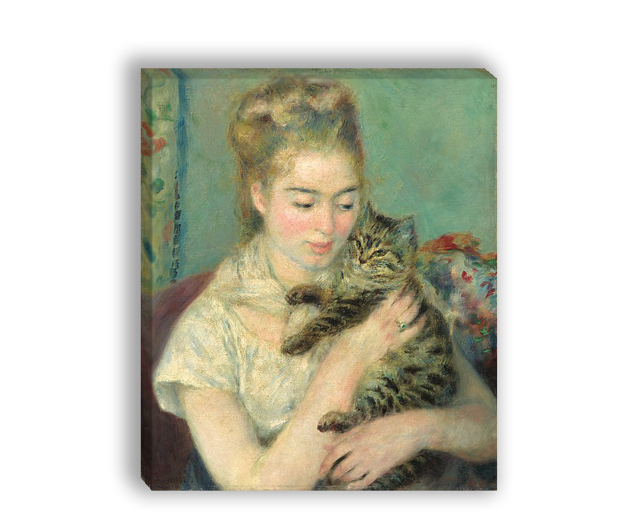 "Женщина с кошкой", Ренуар П, картина для интерьера (репродукция) (30х36 см / на подрамнике)