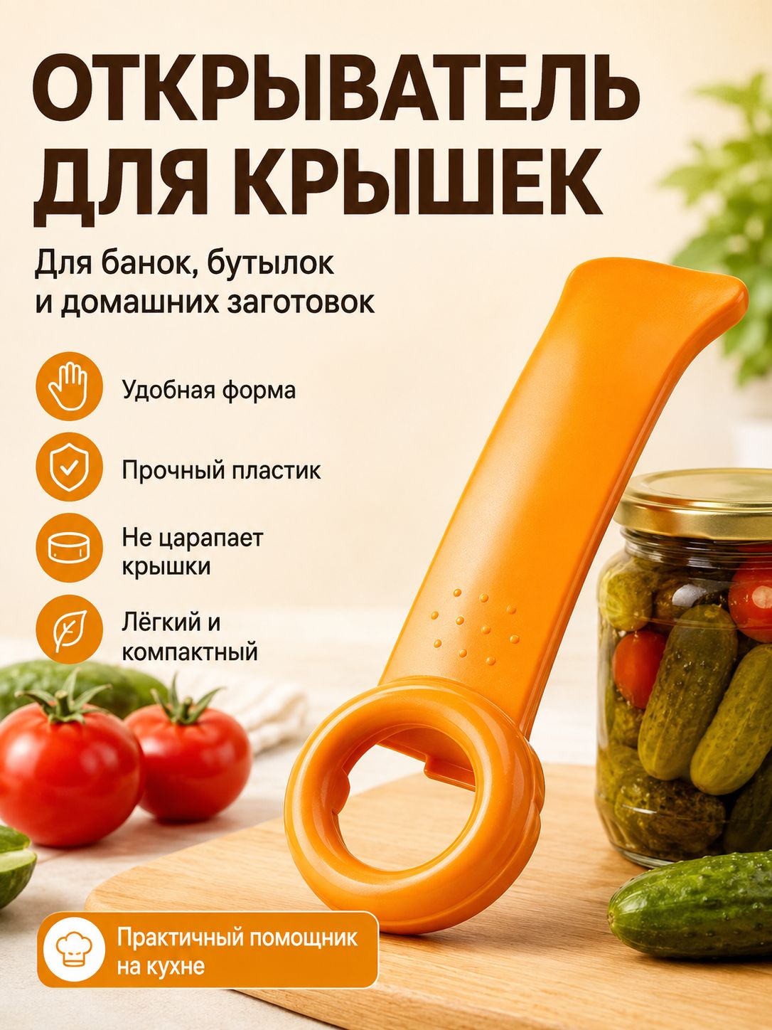 Универсальная открывашка для винтовых консервных банок из прочного ABS-пластика, длина 14 см, кухонный помощник для открывания закрученных крышек