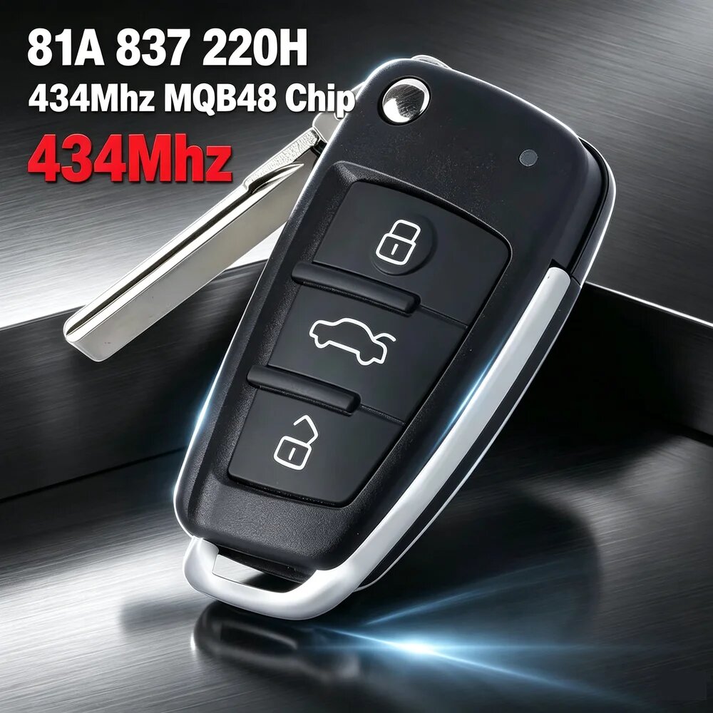 KEYDIY 81A 837 220H, 81A 837220 H 434 МГц MQB 48 чипов откидной дистанционный ключ 3 кнопки без ключа для Audi A3 Q2 Q3 81A 837220 H