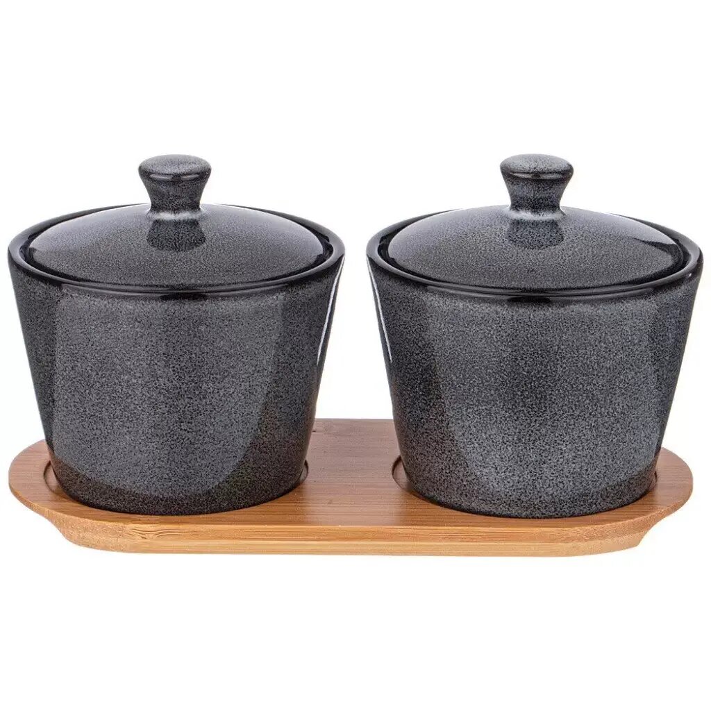 !09 Банка для сыпучих продуктов "Graphite", 2 штуки фарфор, 350 мл, 10х10х7.5 см, с крышкой
