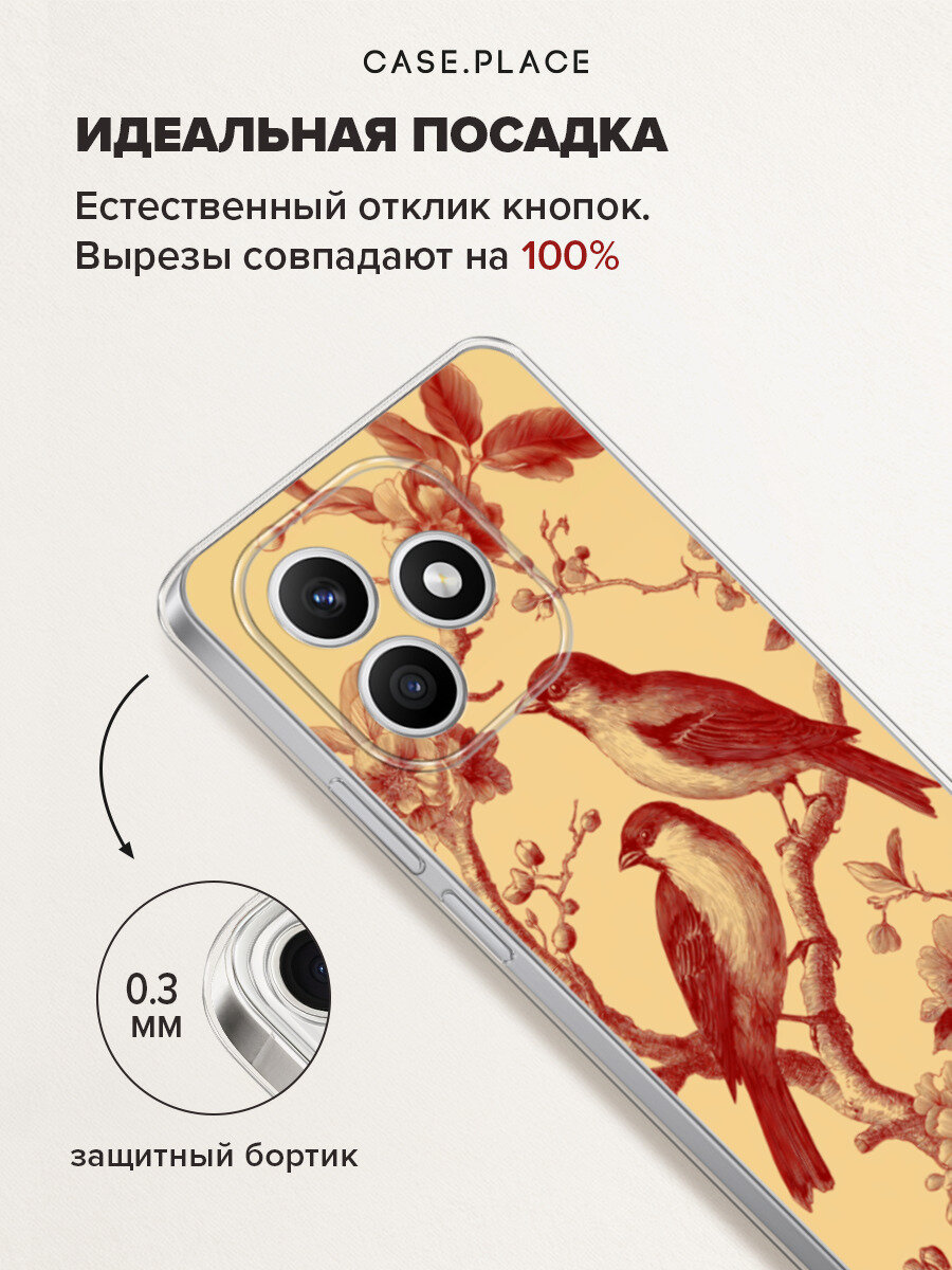 Чехол на Honor X8d / Хонор X8d с принтом Птицы на цветущей ветке — фото 1