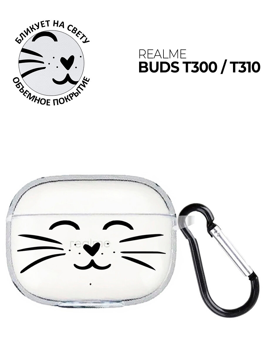 Чехол на Realme Buds T310 с принтом "Кошечка" прозрачный