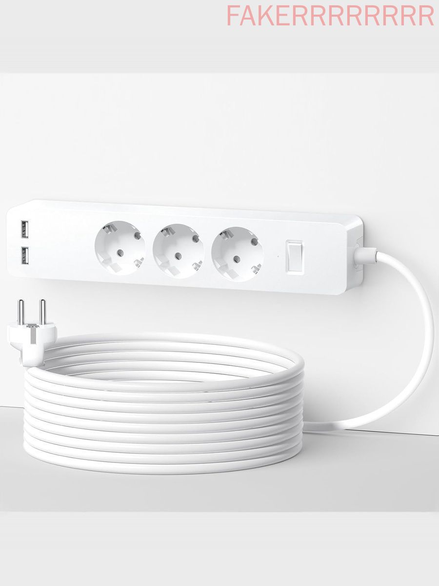 Сетевой фильтр с выключателем NTONPOWER GPC Удлинитель сетевой, 3розетки 2USB-А 2USB-С, 5 м удлинитель, Множественная защита безопасности, Белый