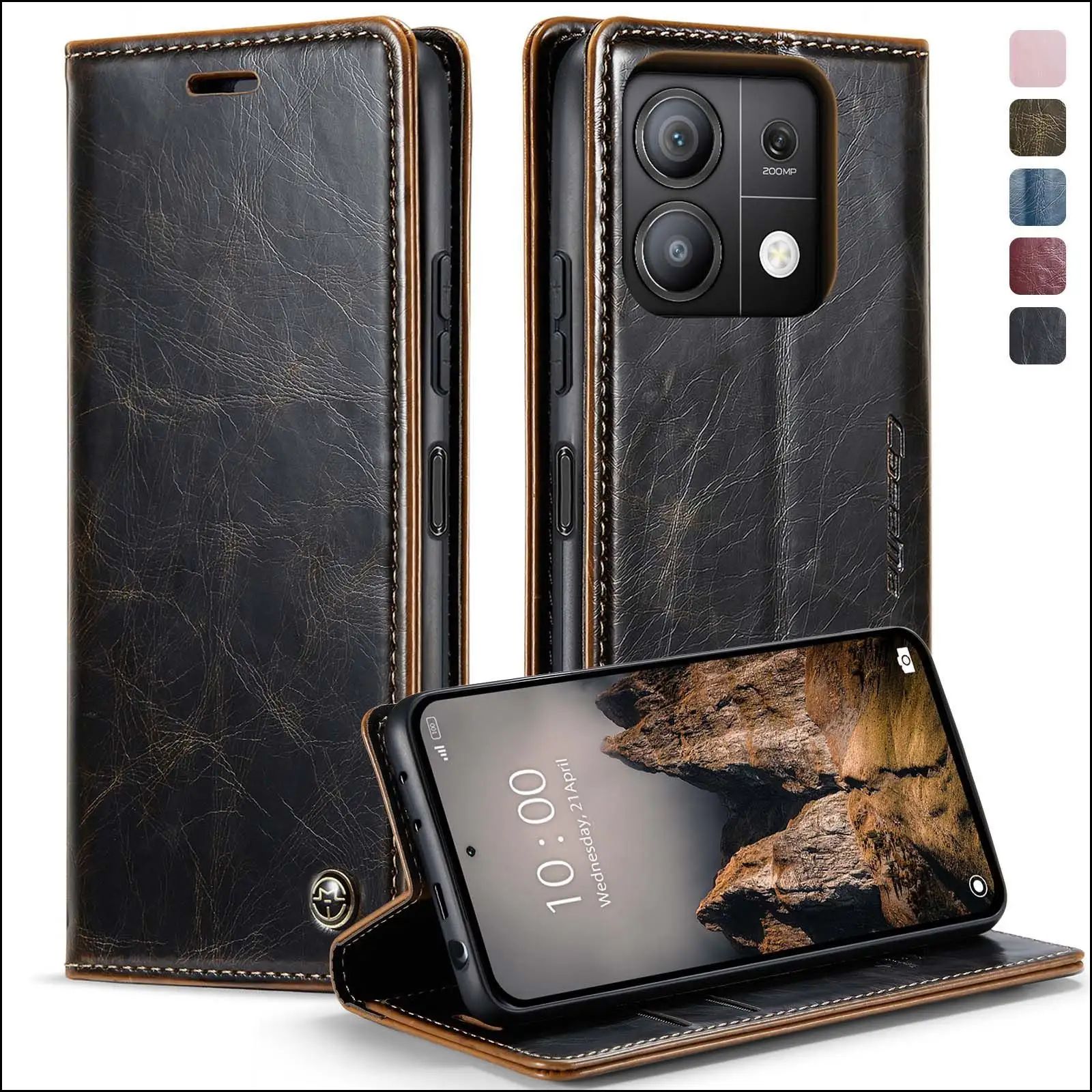 CaseMe Кожаный книжка чехол для Xiaomi Redmi Note 13 Pro 5G / Mi POCO X6 5G /Поко Х6 и Редми Нот 13 Про 5G с визитницей из экокожи
