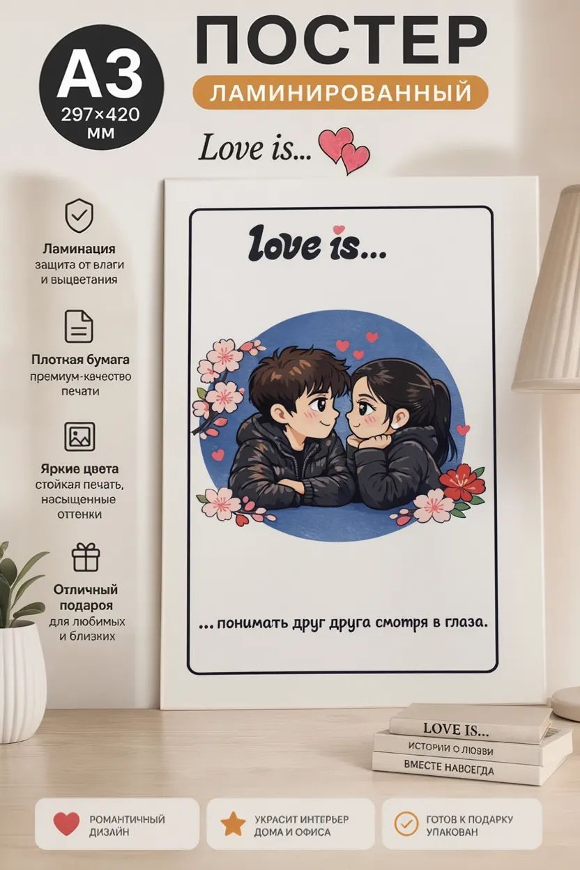 Постер ламинированный "love is."