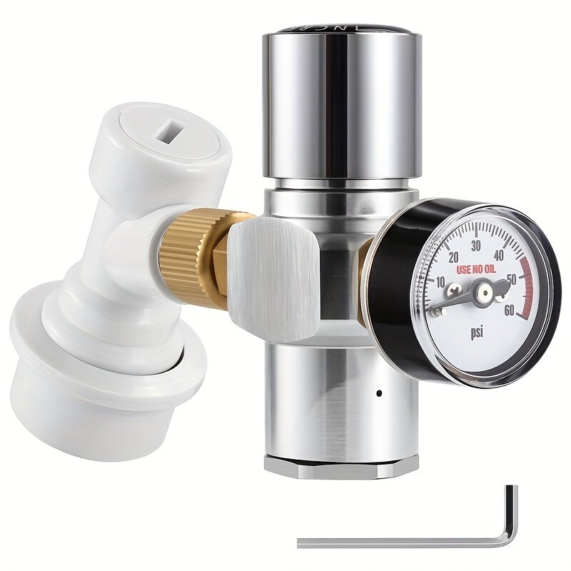 Регулятор давления CO2 для мини-кега с манометром 0-60 PSI и адаптером 3/8 дюйма, компактный, для пива, вина и сидра, с шаровым замком