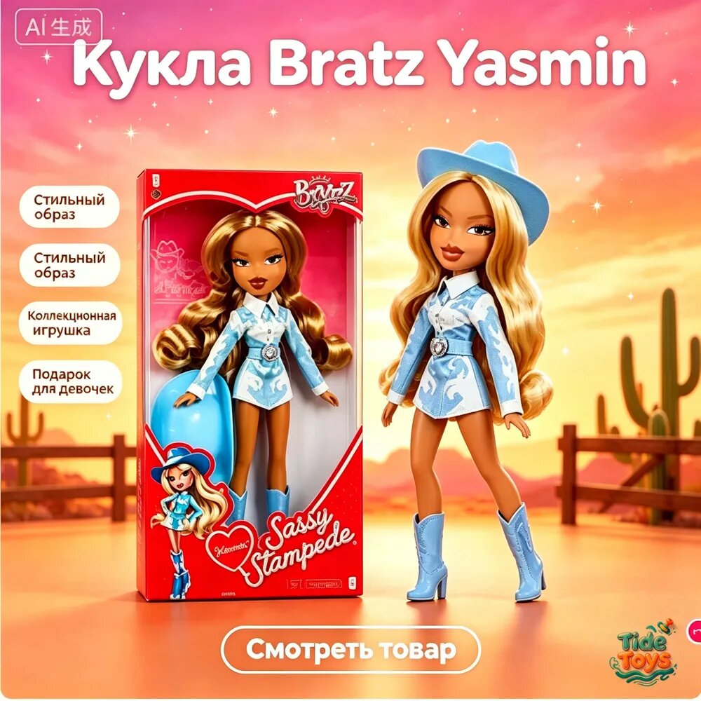 Кукла Sassy Stampede Yasmin, модная кукла Братц в ковбойском стиле, одежда, шляпа, коллекционная игрушка для девочки, подарок девочке 6+