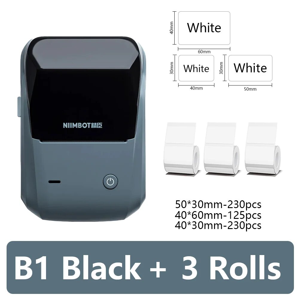 Портативный термопринтер Niimbot B1 Черный, B1 3Rolls