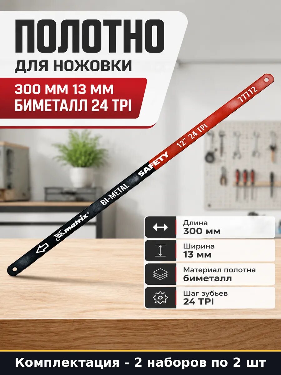 Полотно для ножовки 300 мм 13 мм биметалл 24 tpi 2 шт