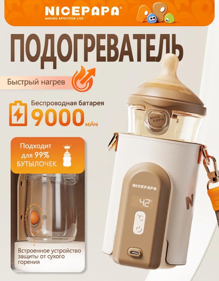 NICE PAPA Подогреватель для детских бутылочек, портативный USB термохол, термос-сумка для детского питания, автомобильный, для прогулок и путешествий