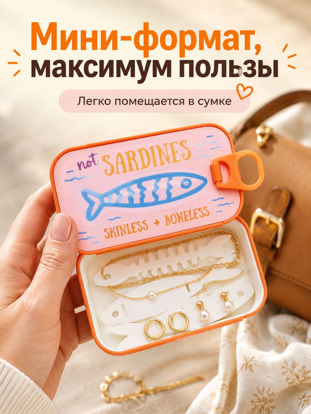 Ящик для хранения ювелирных изделий, дорожная коробка для сардин, подходит для сережек, ожерелий, подарков