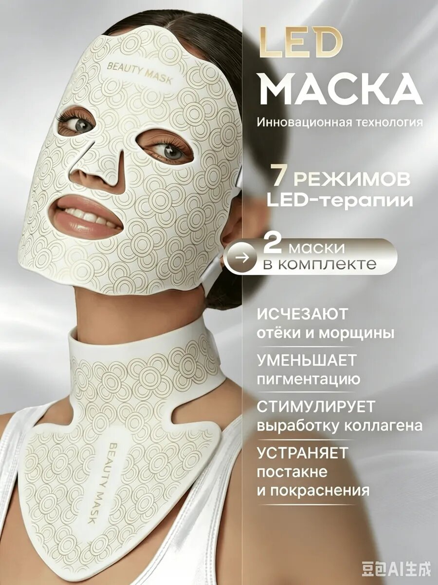 Led маска 2в1 для лица и шеи, 7 спектров света, силиконовая фотомаска против морщин и акне, домашняя
