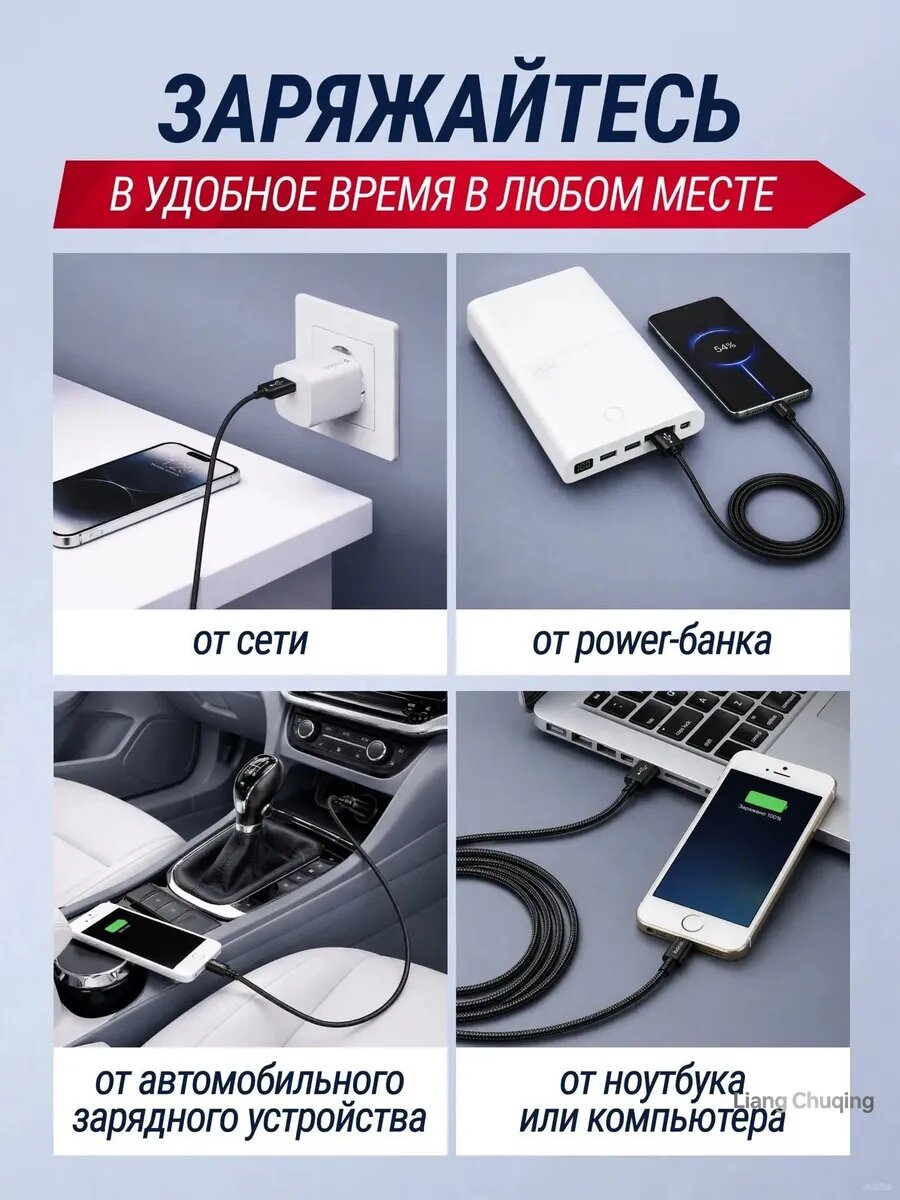 Кабель Type C быстрая зарядка 1 метр USB шнур