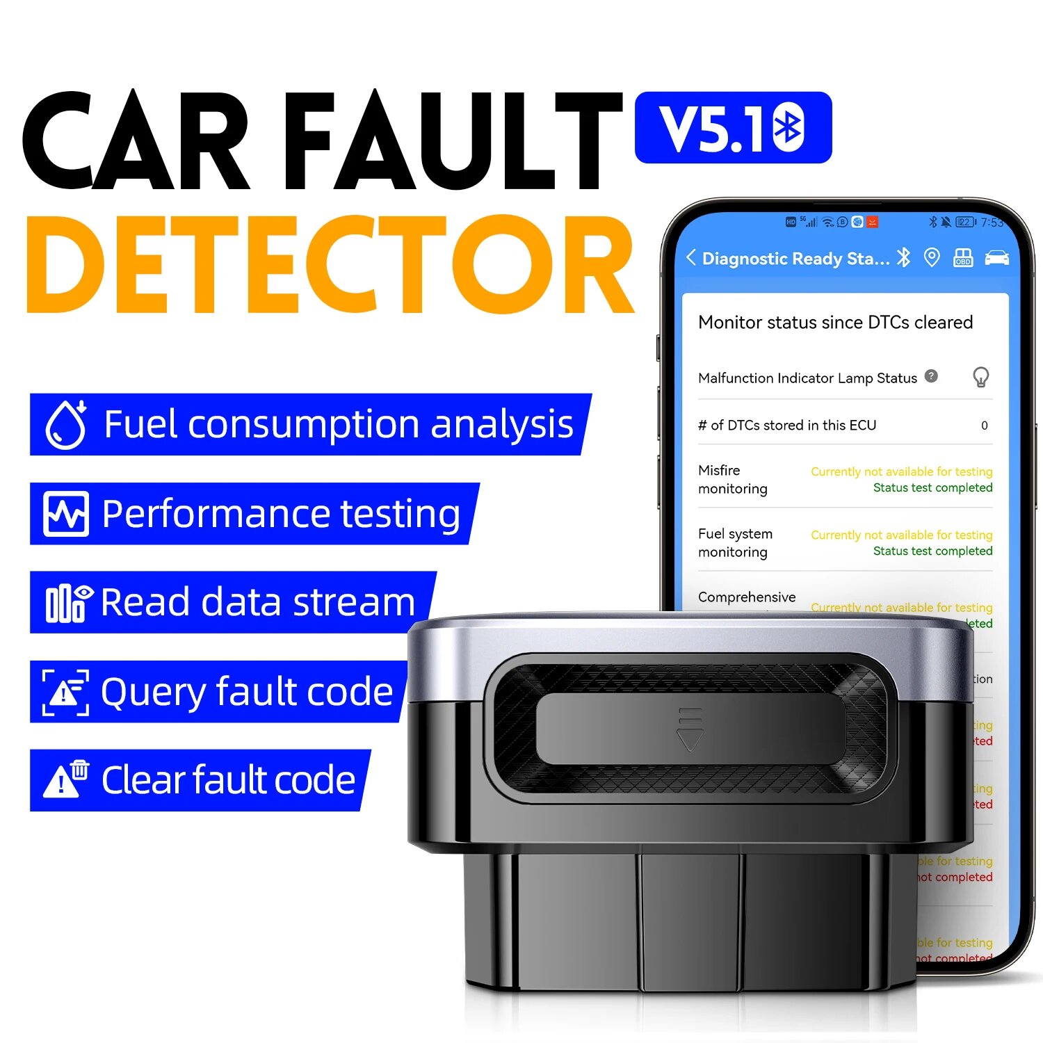 Автосканер FNIRSI FD10 OBD2, считыватель кодов, инструмент для диагностики OBD, очистка ошибок, Bluetooth V5.1, для iOS и Android, проверка индикатора Check Engine, ремонт автомобилей