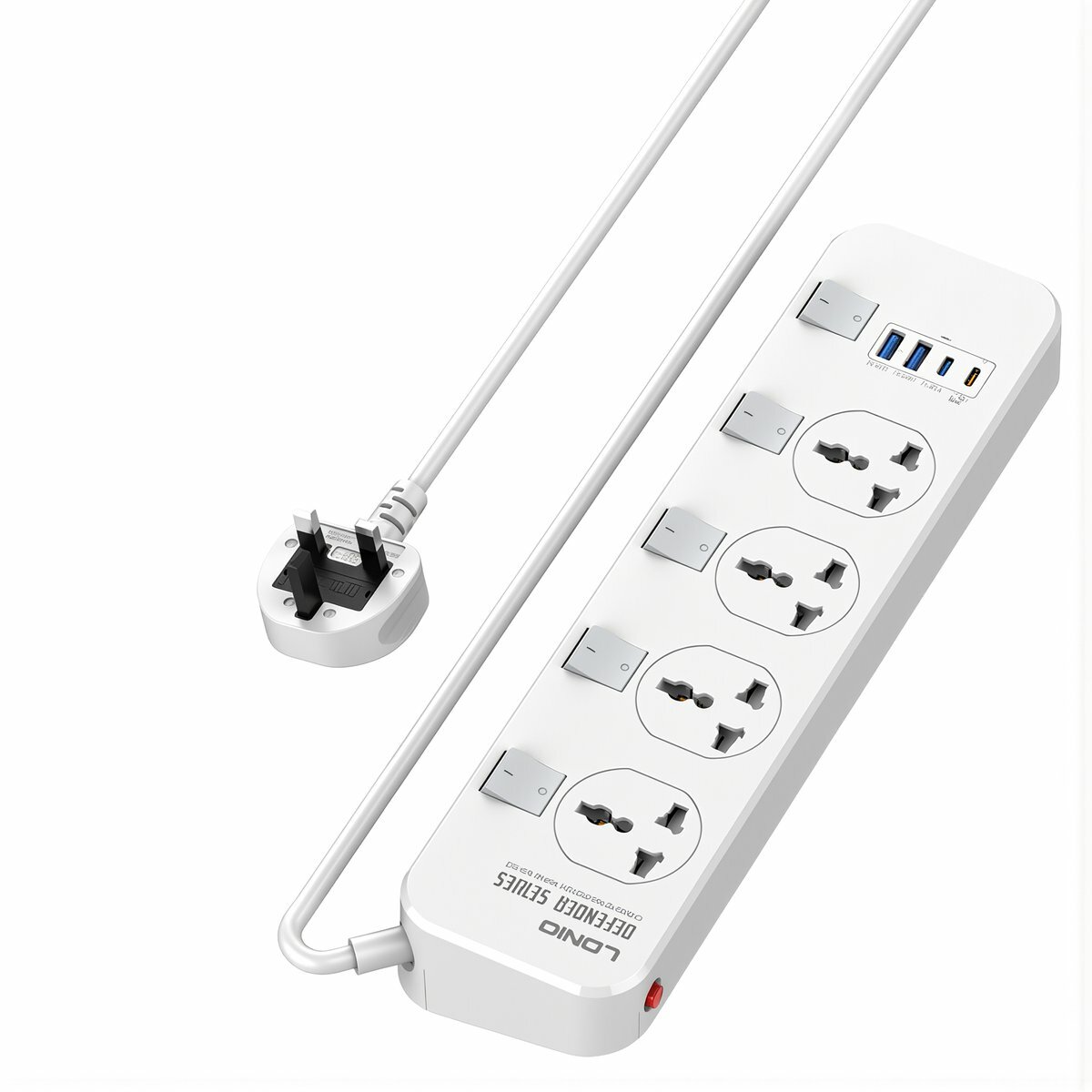 Удлинитель сетевой на 4 розетки с 4 портами USB PD20W 2500Вт с отдельными выключателями защитой от перегрузки штекер британский кабель 2 метра, SC4408C — британский штекер, серия Великобритания