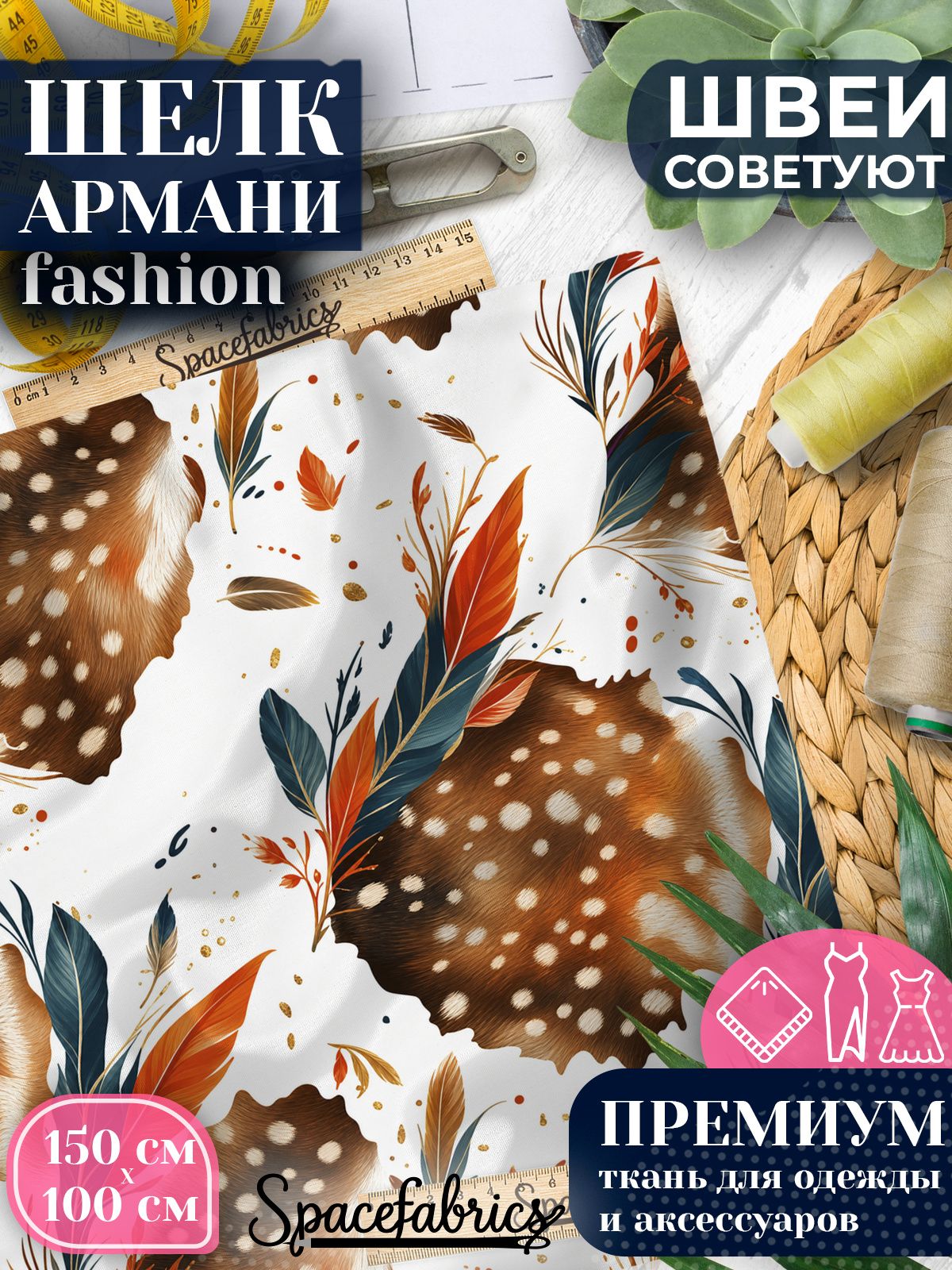 Ткань для шитья шелк Армани, искусственный шелк для костюмов, платьев, юбок с принтом Оленья шкура