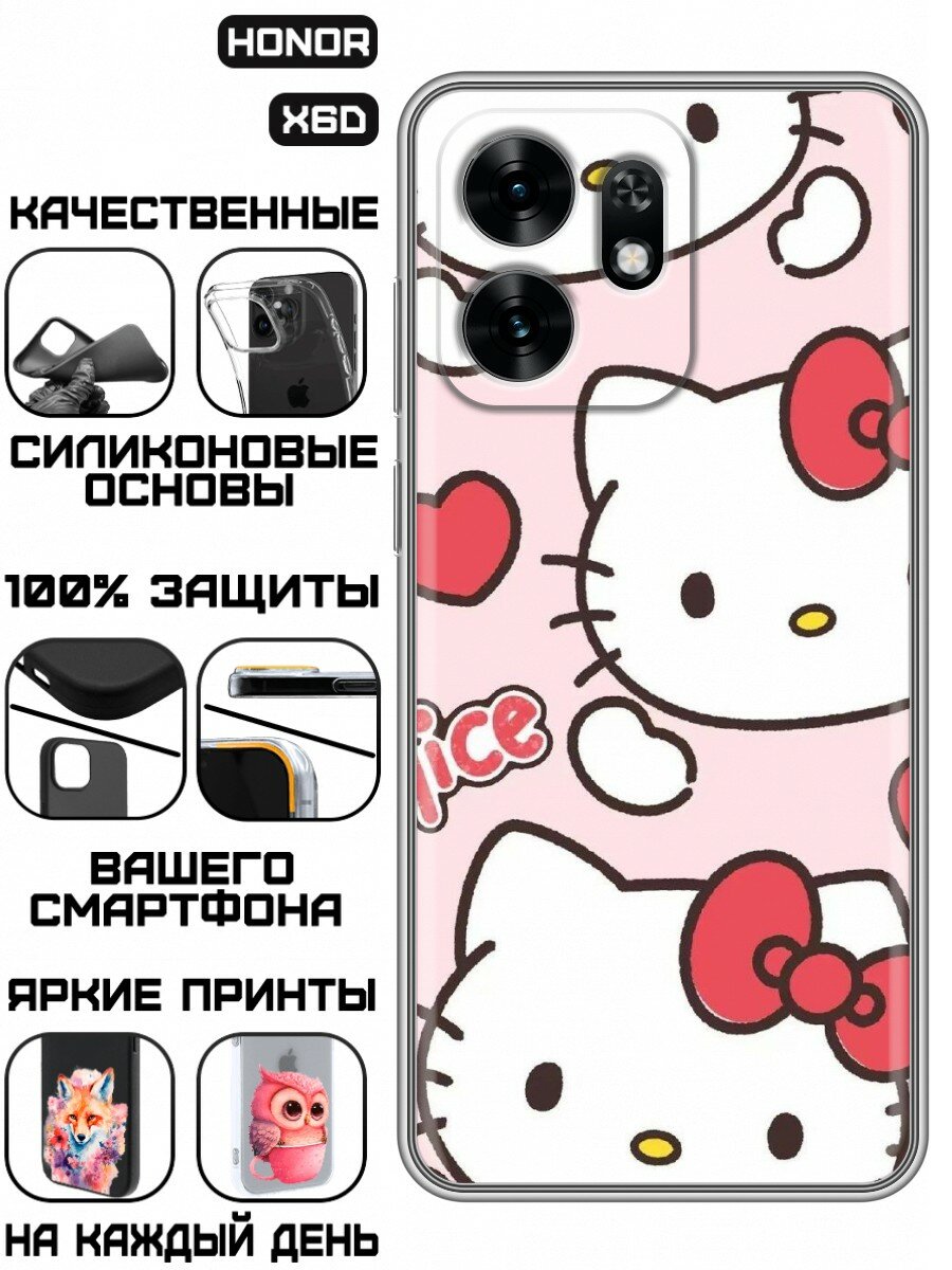 Чехол для Honor X6D с принтом для девочек с Хеллоу Китти (Хонор х6д)