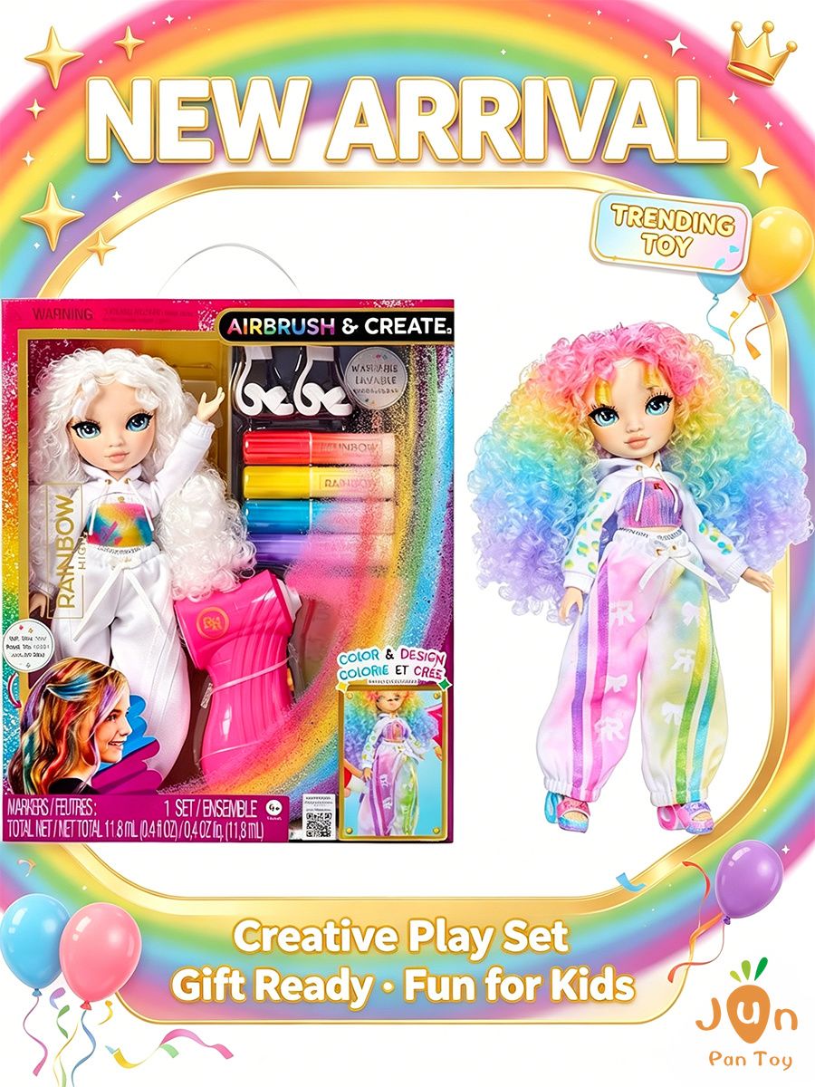 Rainbow High Airbrush & Create DIY Spray Design Fashion Doll / Детская модная кукла высотой 28 см в комплекте с краскопультом, возможность самостоятельного окрашивания одежды куклы своими руками