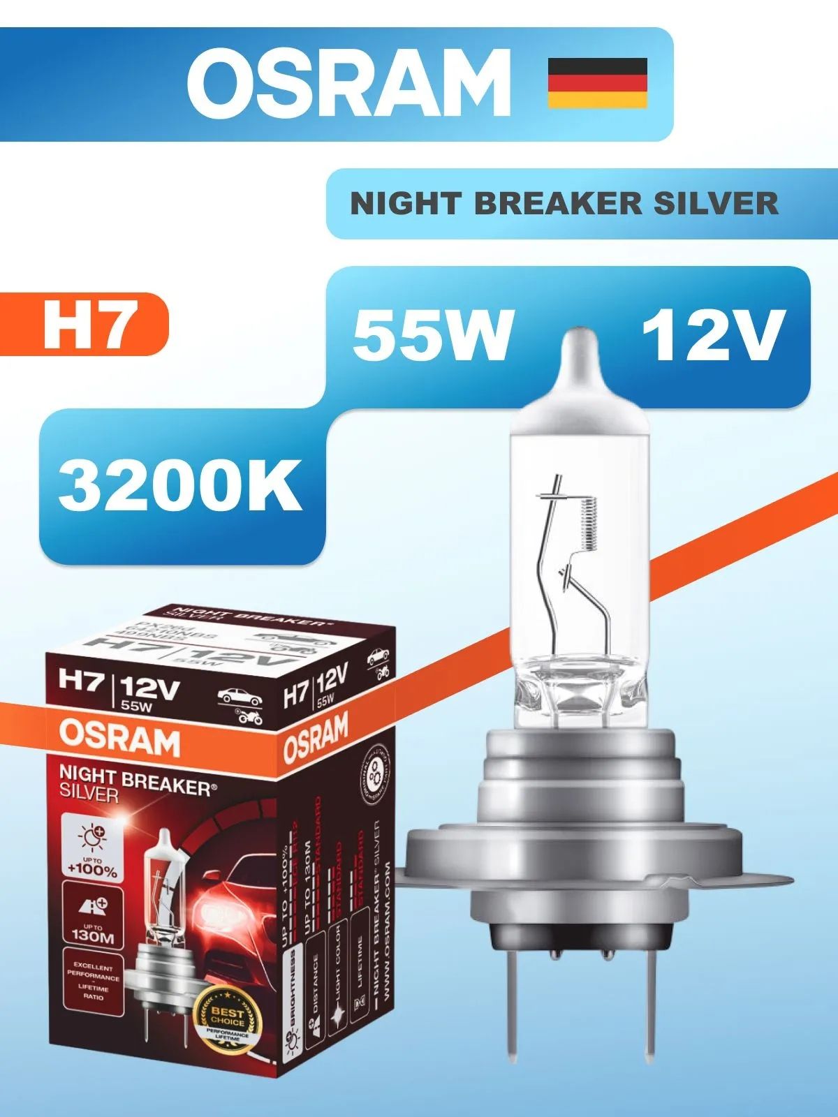 Лампы автомобильные H7 Osram (55W 12V) 2шт, 64210NBS