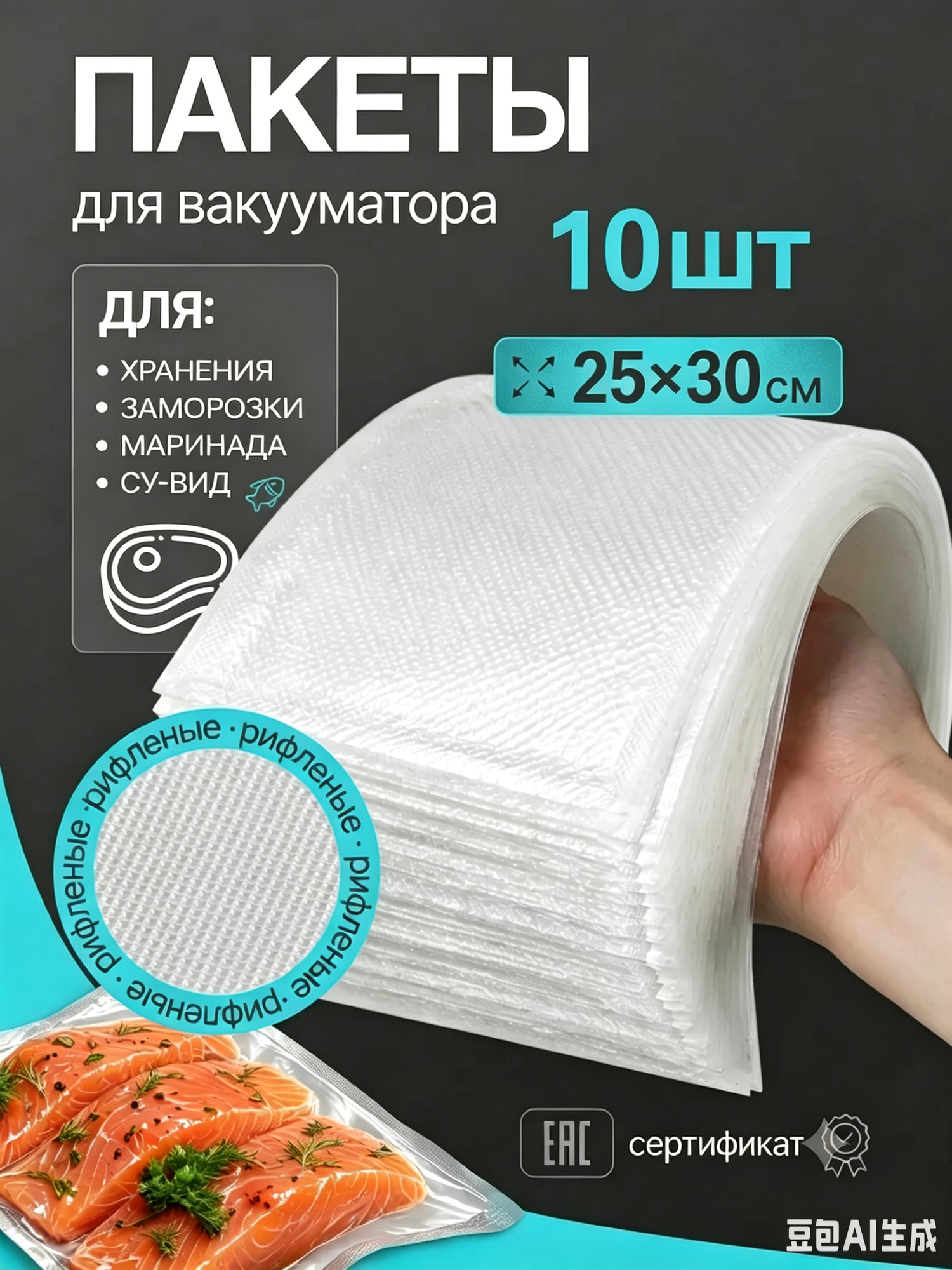 Пакеты для вакууматора 25х30 10 штук