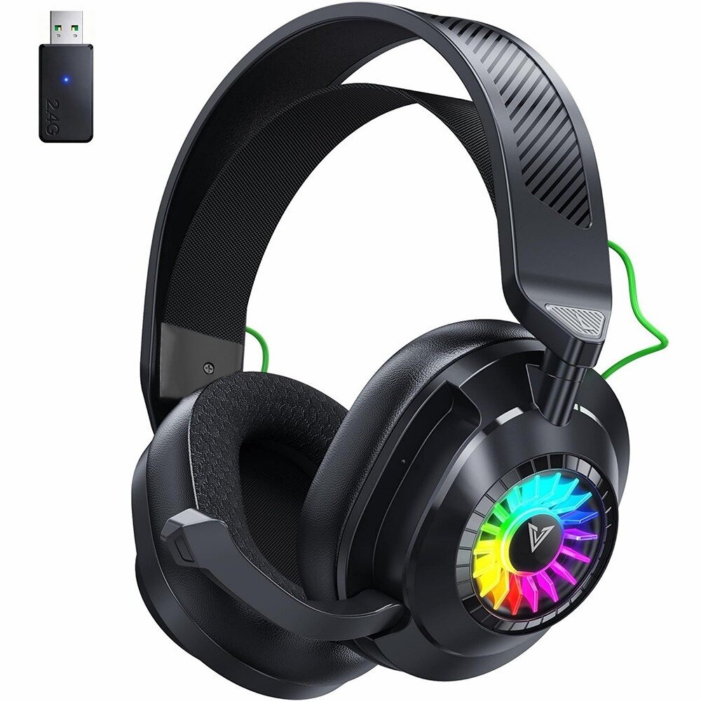 Наушники беспроводные игровые HW10 с микрофоном, 2.4G, Bluetooth 6.0, 7.1, RGB, 50 мм, 20 мс, до 100 часов