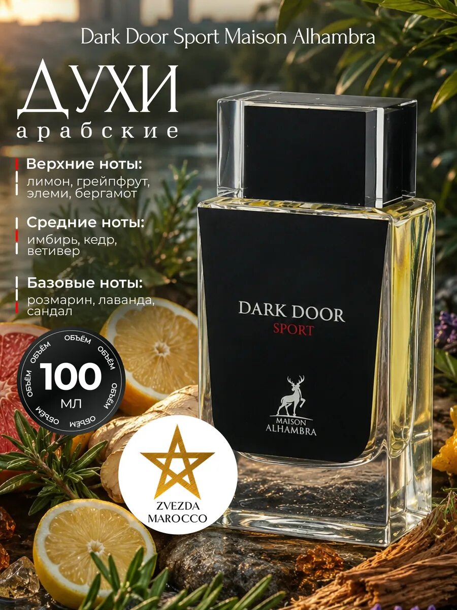 Арабские духи Alhambra Dark Door Sport 100 мл - цитрусовые, фужерные, древесные.