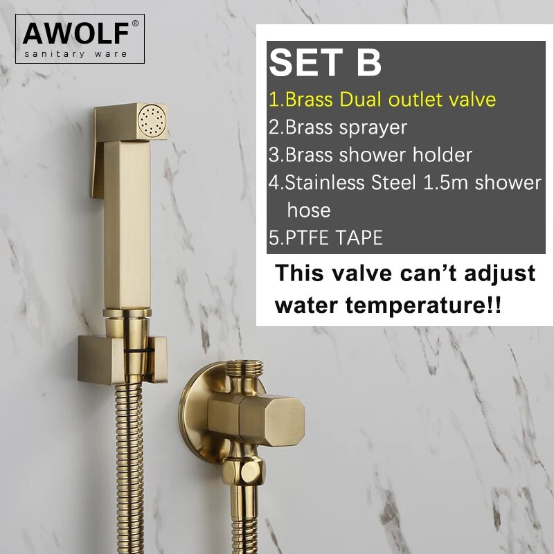 AWOLF Душевой набор для биде, матовый золотой, B SET