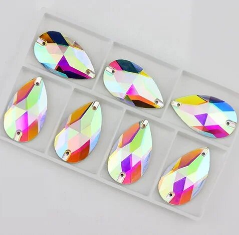 Стеклянные стразы-капли Crystal AB 7x12 мм, 72 шт