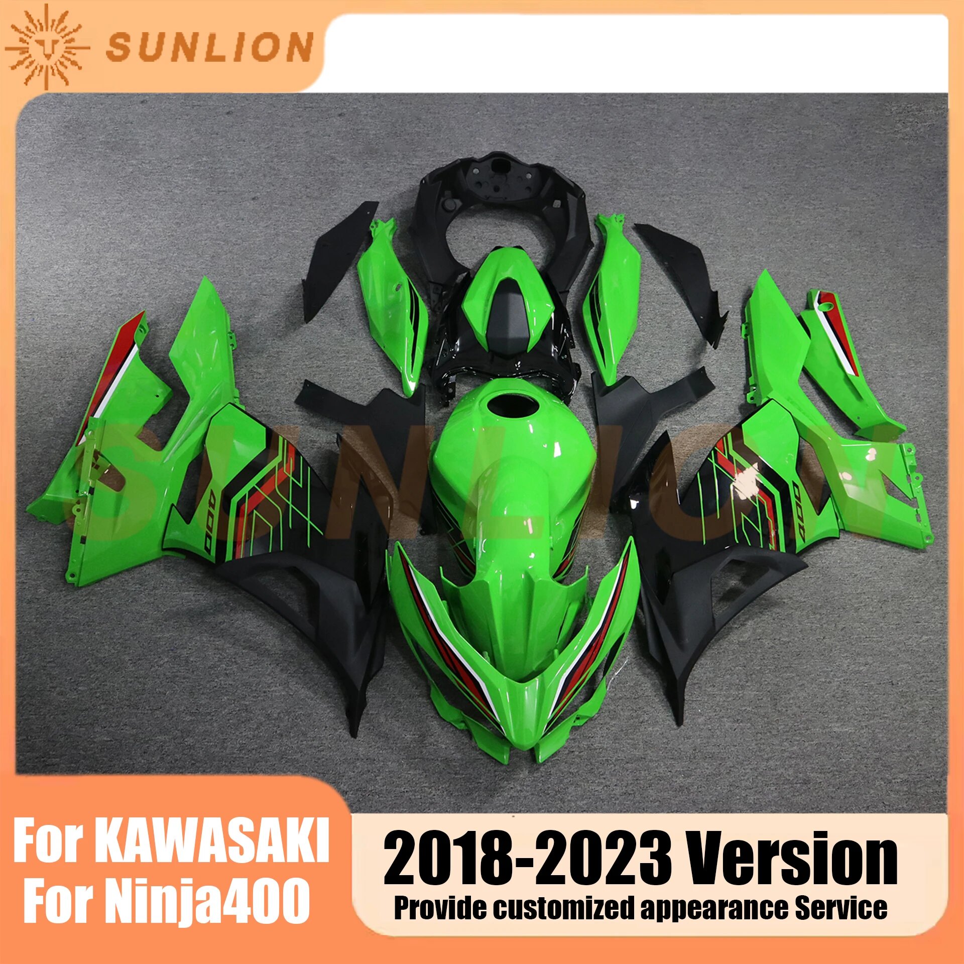 Мотоциклетный полный комплект обтекателей для KAWASAKI Ninja400 / Ninja 400 / EX Зеленый, colour 1