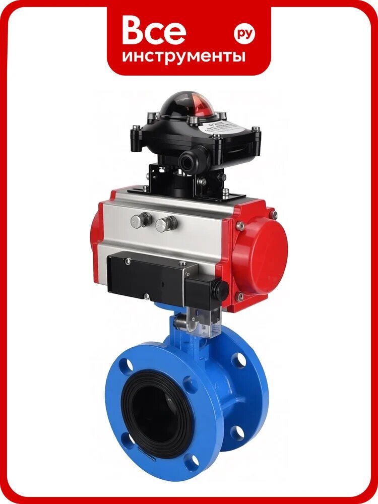 Затвор дисковый DN-ru GGG40-GGG40-EPDM-2W-H Ду200 Ру16 фланцевый, пневмопривод DA-140, пневмораспределитель PND2-S1EM-52-1NC-J08-24VDC, БКВ LSB-210-02NM12-220/24 D050-90489