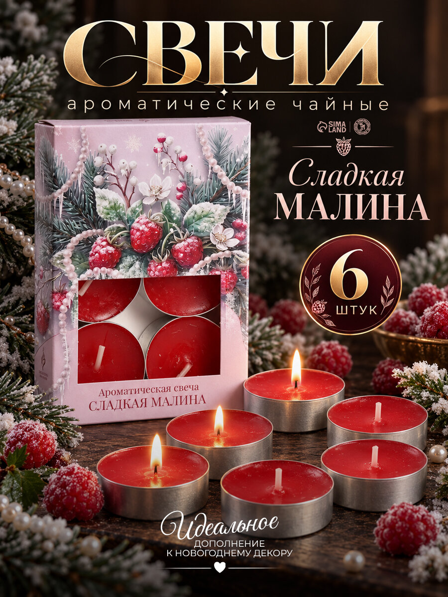 Свечи ароматические чайные «Сладкая малина», набор 6 шт.