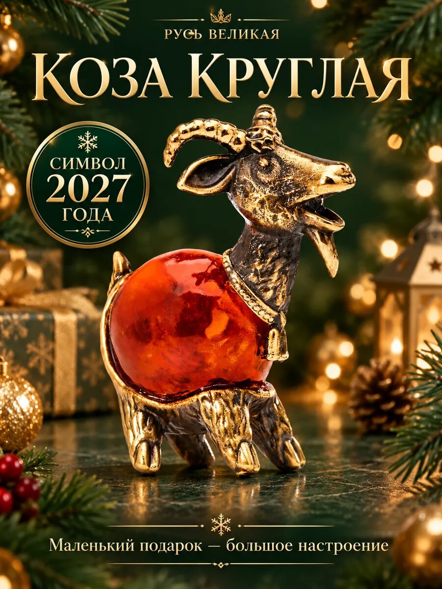 Статуэтка из янтаря "Коза круглая". Символ 2027 года
