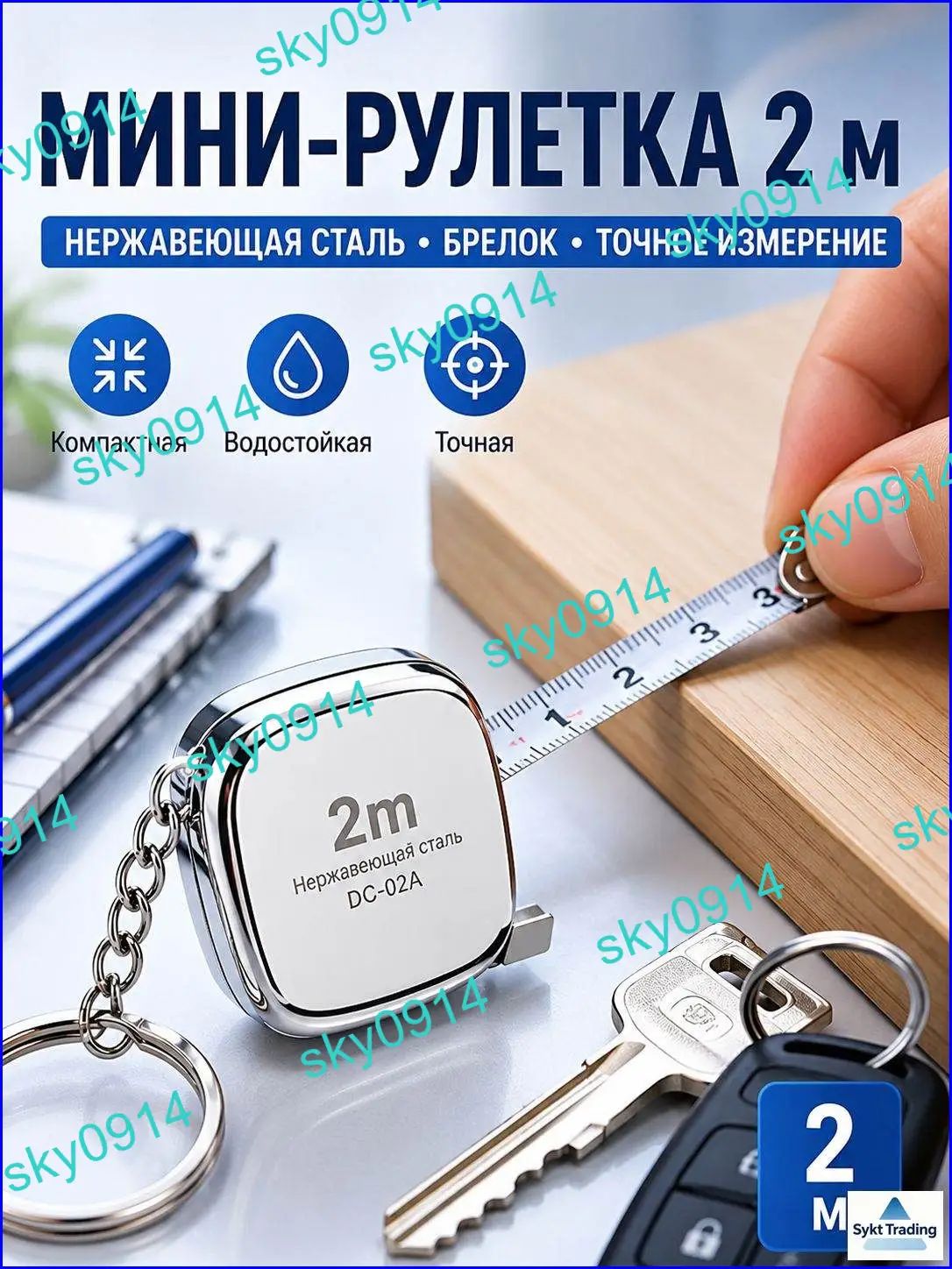 Измерительная рулетка Брелок 2м x 6мм