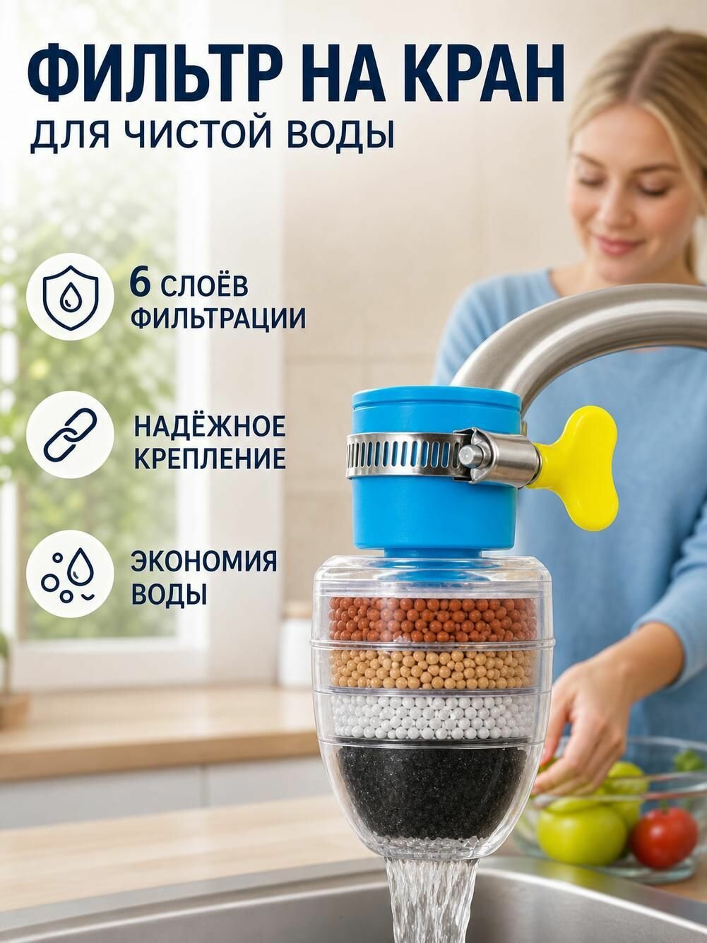 Фильтр для крана из 3 частей -мощный очиститель для установки крана, не требующий инструментов для установки, удаления хлора, фтора и тяжелых металлов, подходит для жесткой воды.