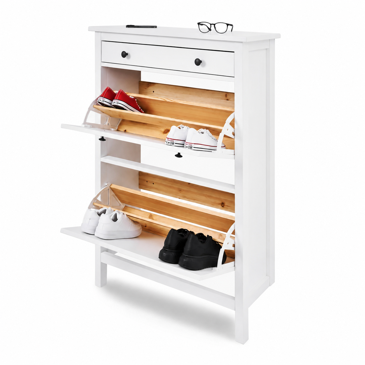 Тумба для обуви 3 ящика HEMNES Кымор, цвет белый, массив сосны, 89 x 128 x 31 см