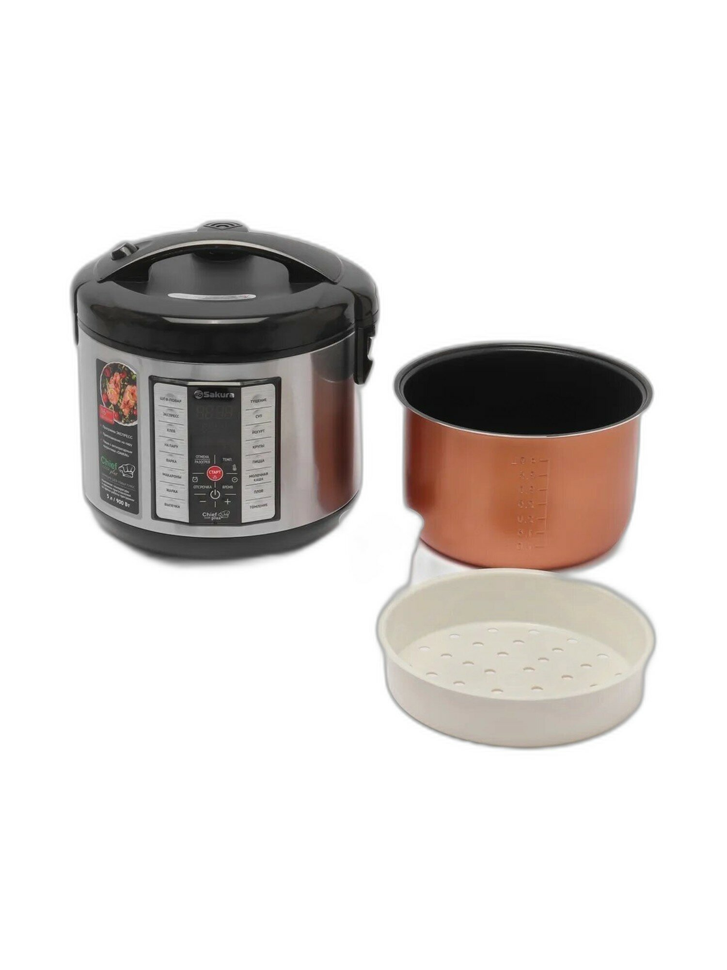 Мультиварка Sakura SA-7766BK, 5 л, 860Вт, 42 программы приготовления