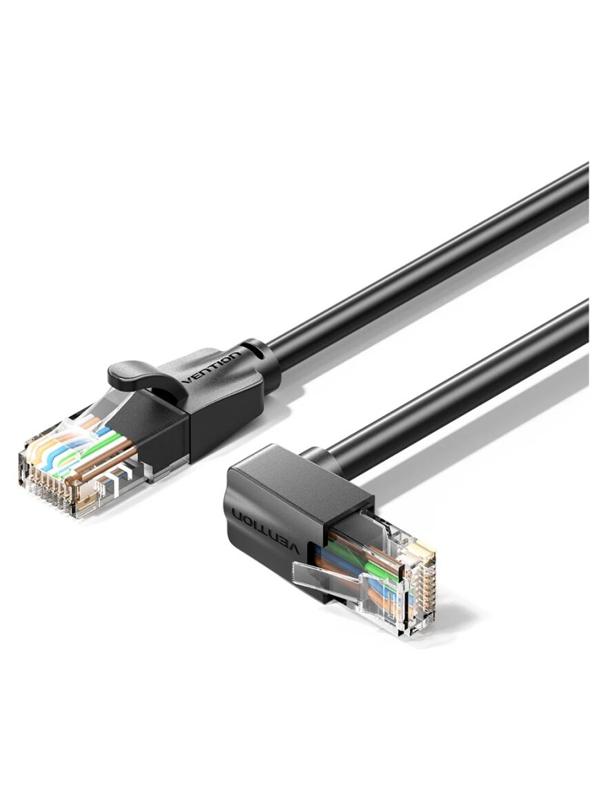 Патч-корд Vention прямой UTP cat.6, RJ45/RJ45 угол 90 вниз - 5м. черный