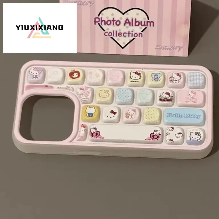 Премиальный защитный кейс с изображением Hello Kitty Sanrio, совместимый с моделями iPhone 15, Apple 16, а также 14, 13, 12, 11, X, 8, 7 Pro Max Plus, оснащённый мягкой клавиатурой для максимального комфорта