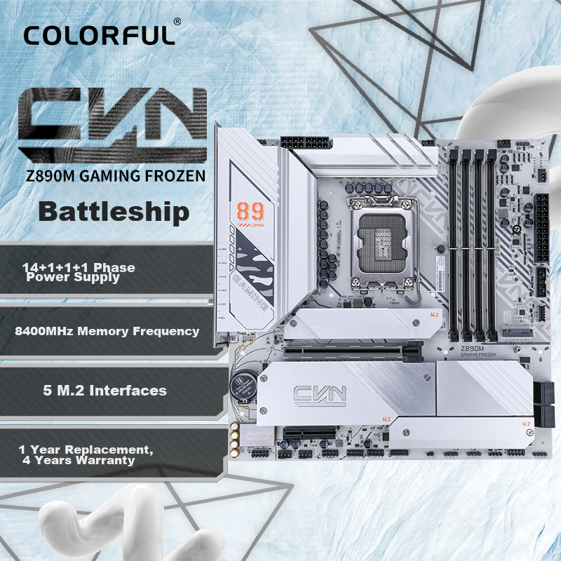 Материнская плата Colorful Z890M GAMING FROZEN V20 DDR5 для процессоров Intel Z890 LGA1851 Модель：[Bingshuang